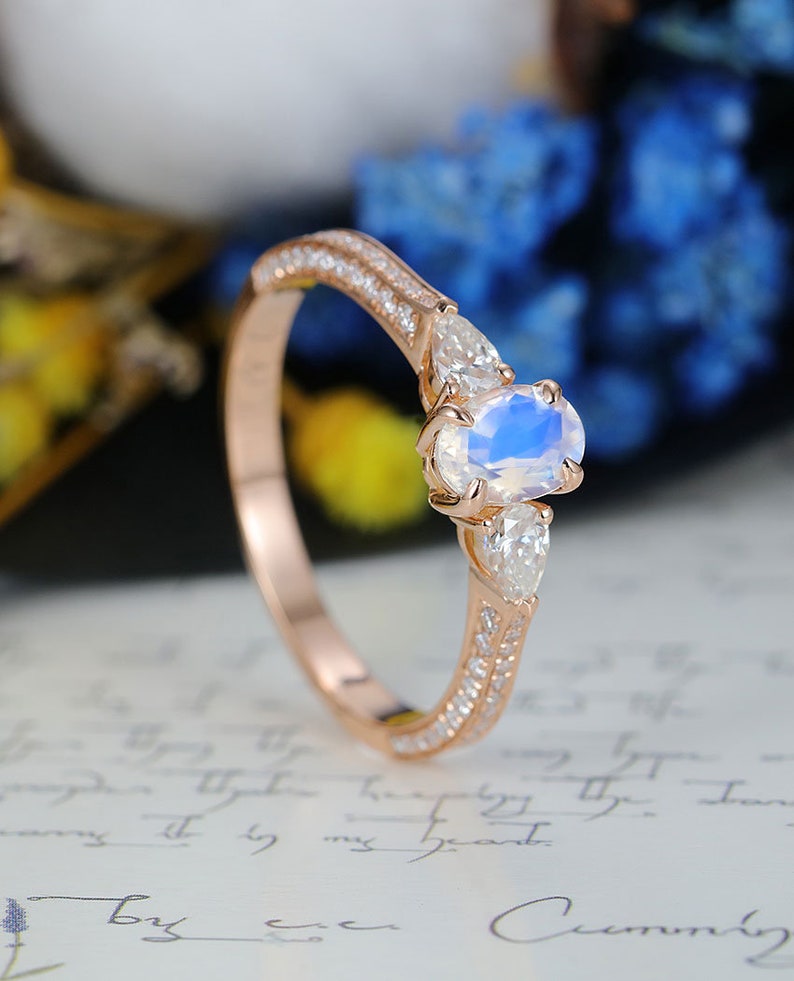 Unique Moonstone Engagement Ring White Gold WomenOval Cut | Etsy