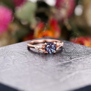 Vintage Alexandrite Engagement Ring Rose Gold Women Art Deco Marquise ...