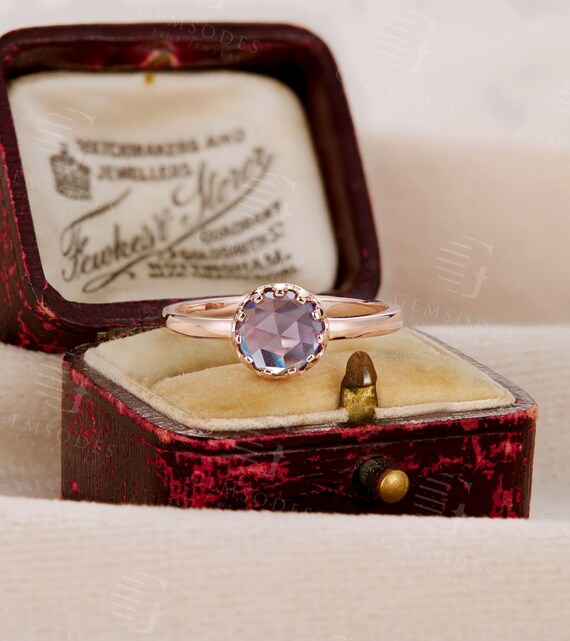 Unique Engagement Ring Rose Gold Ring Women Round Rose Cut | Etsy