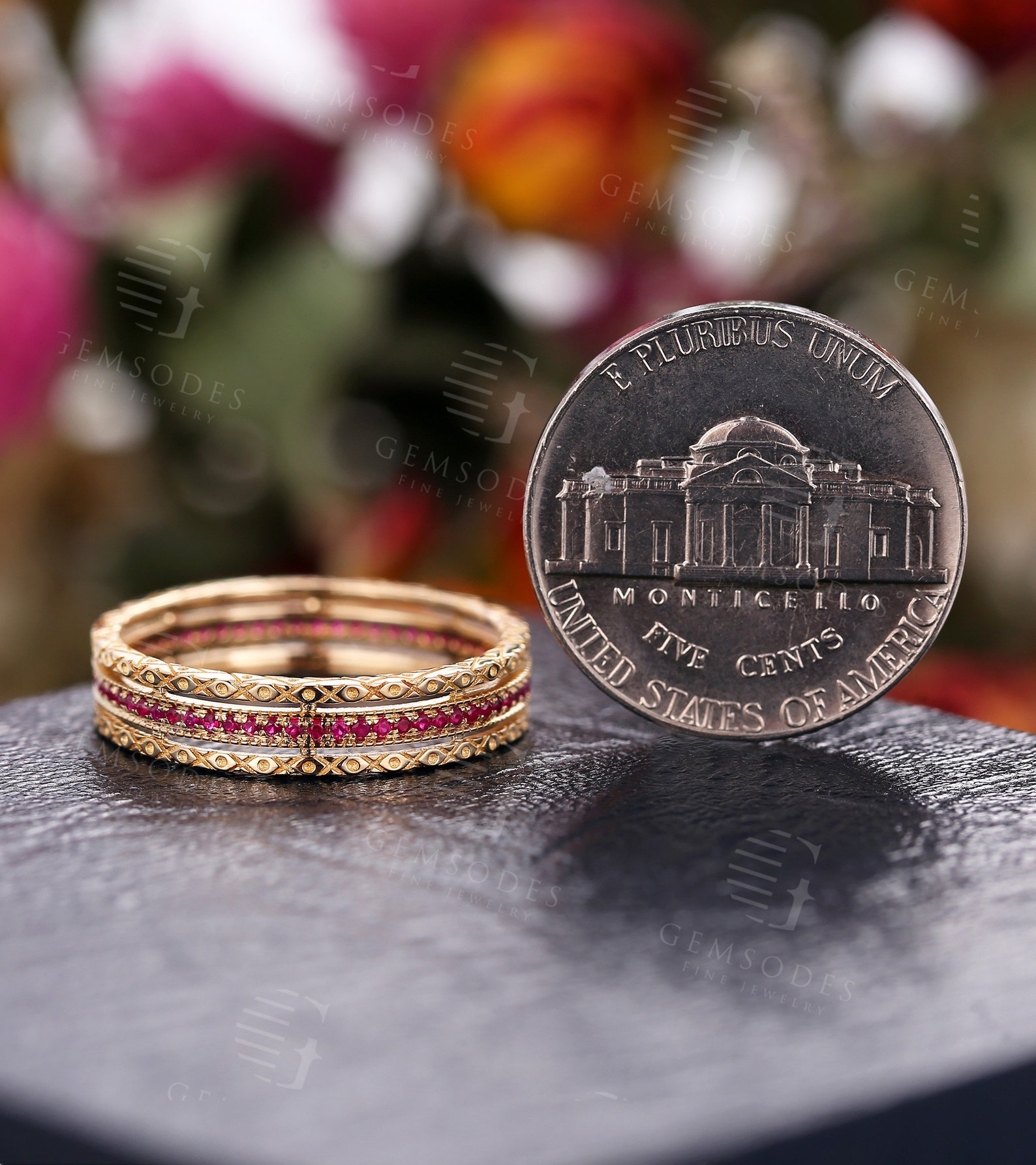 Vintage Wedding Band Women Unique Ruby Wedding Band Matching - Etsy