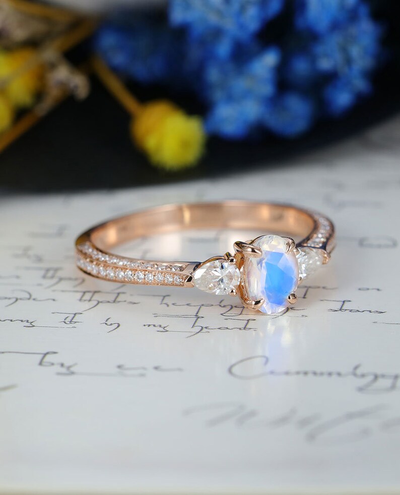 Unique Moonstone Engagement Ring White Gold Womenoval Cut | Etsy