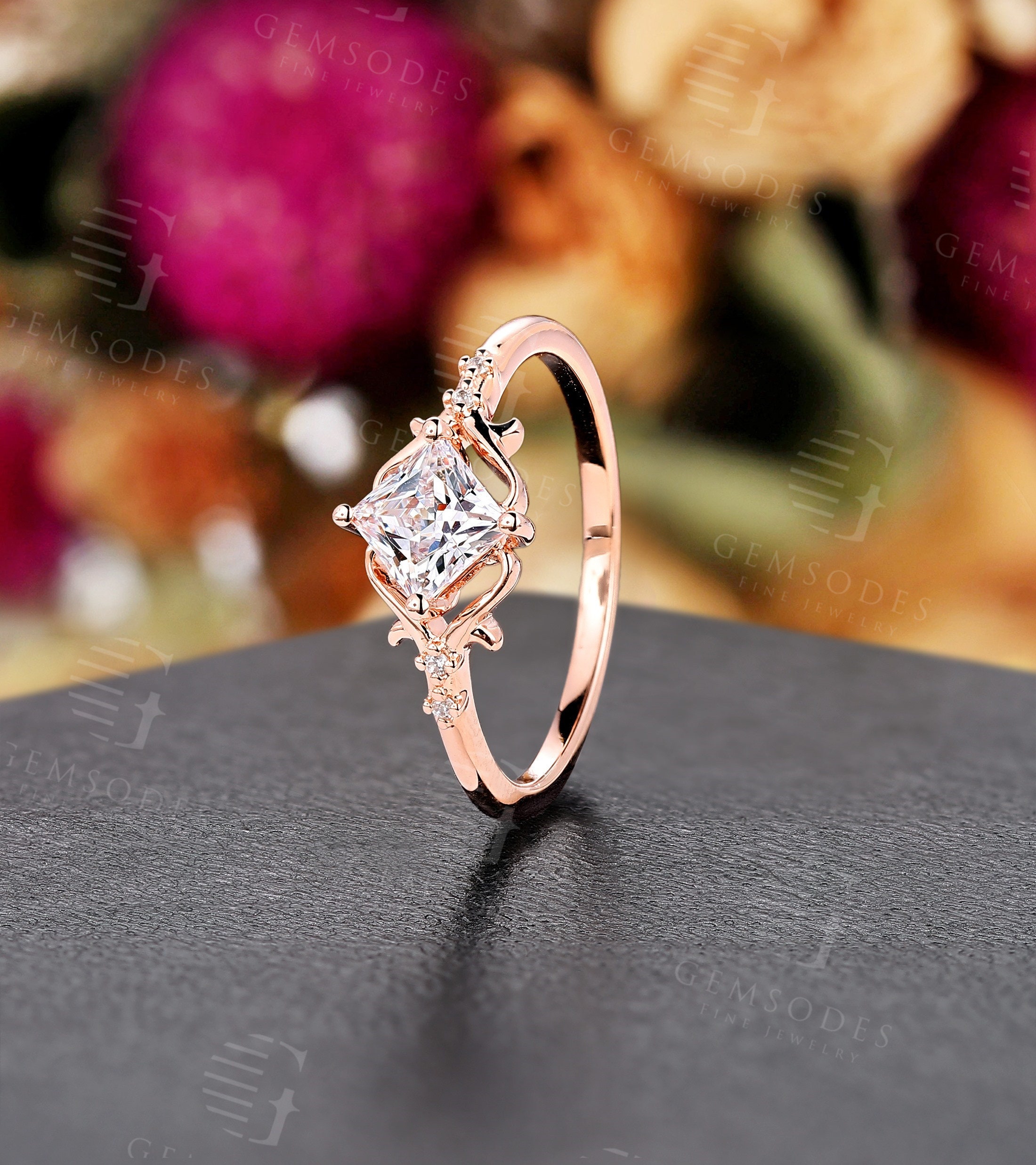 Simple Vintage Princess Cut Engagement Rings