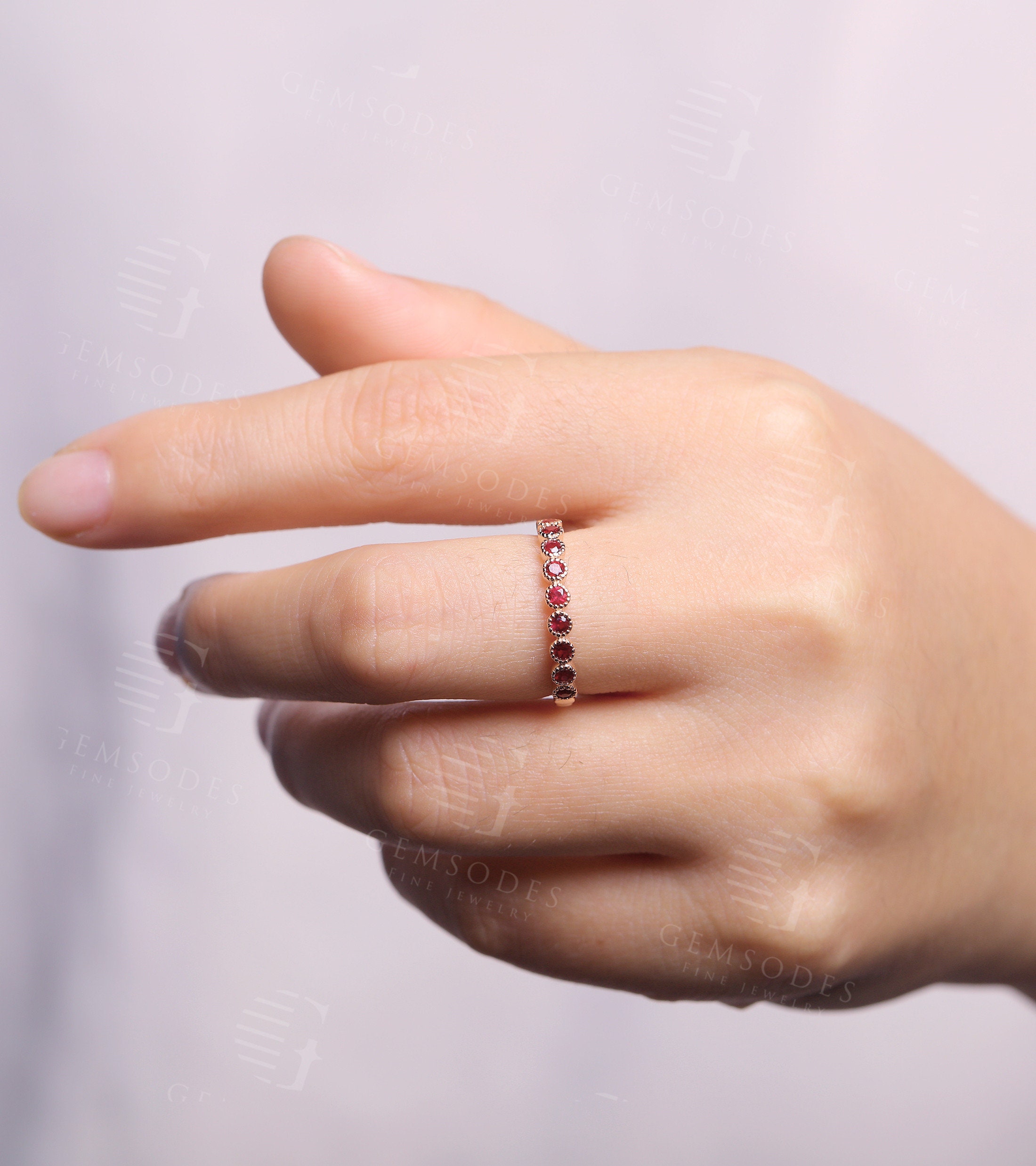 Ruby Wedding Band Rose Gold Vintage Antique Bezel Set Matching - Etsy