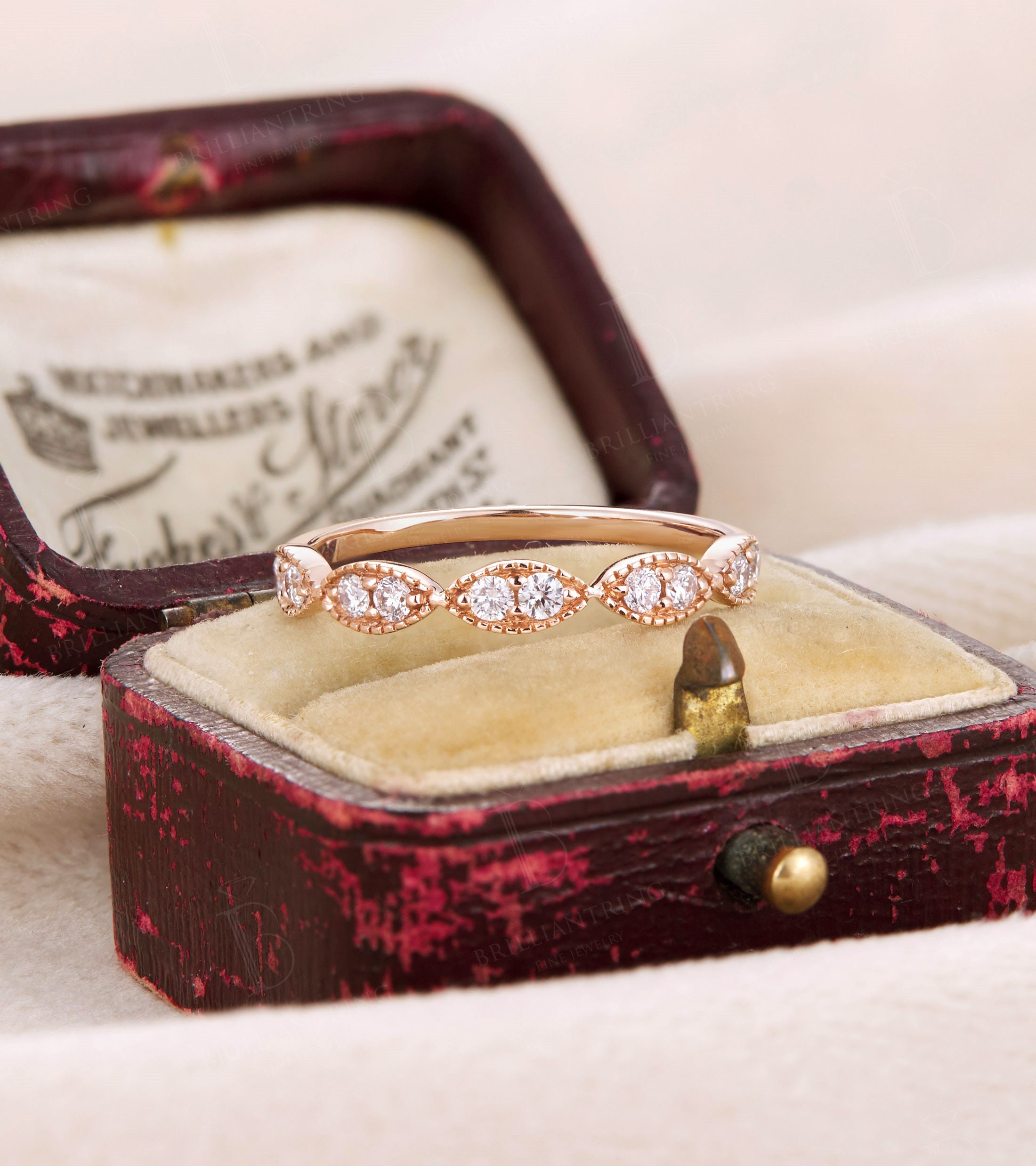 Rose gold wedding band women vintage diamond ring Antique | Etsy