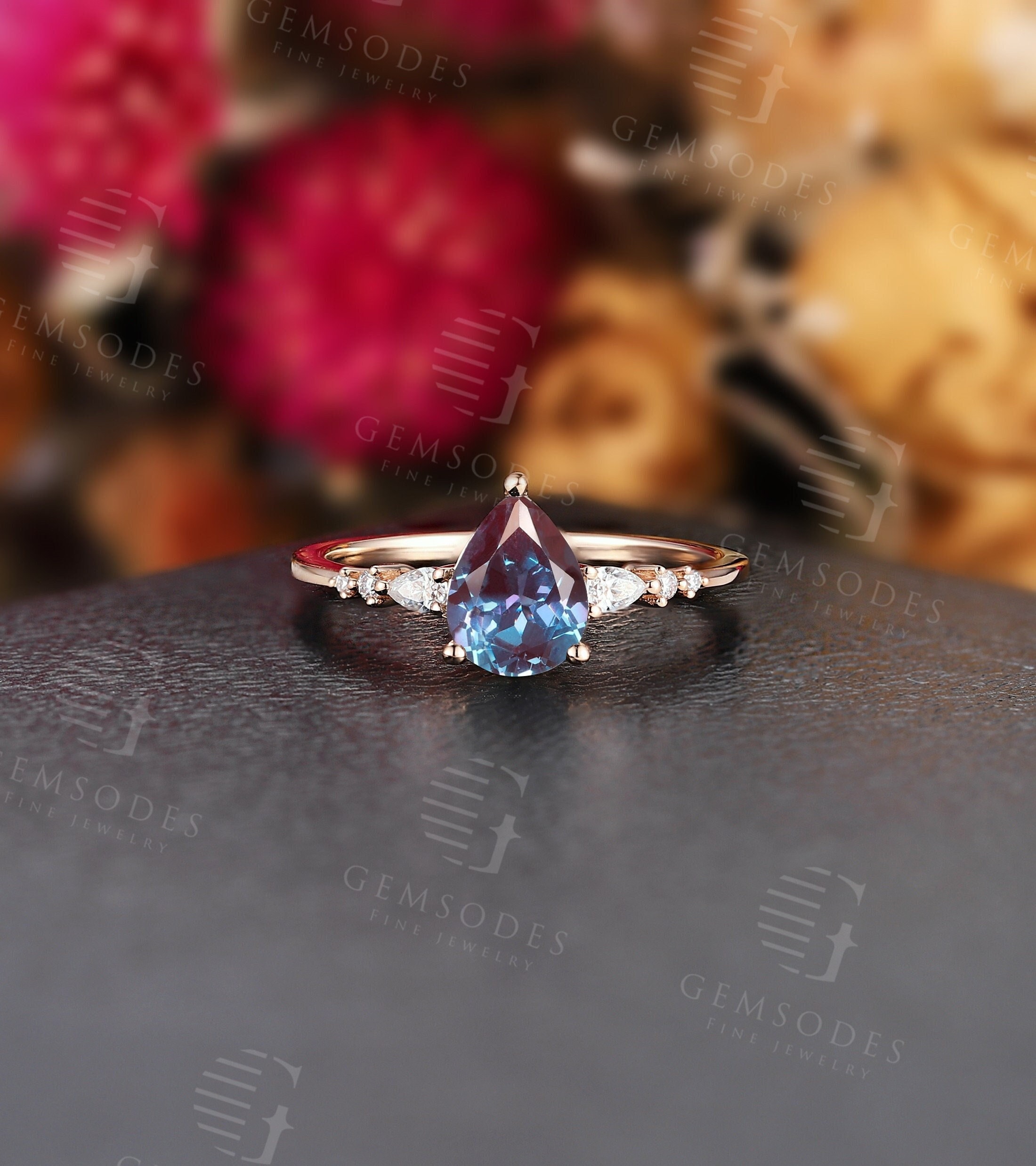Vintage Alexandrite Pear Engagement Ring Rose Gold Ring | Etsy