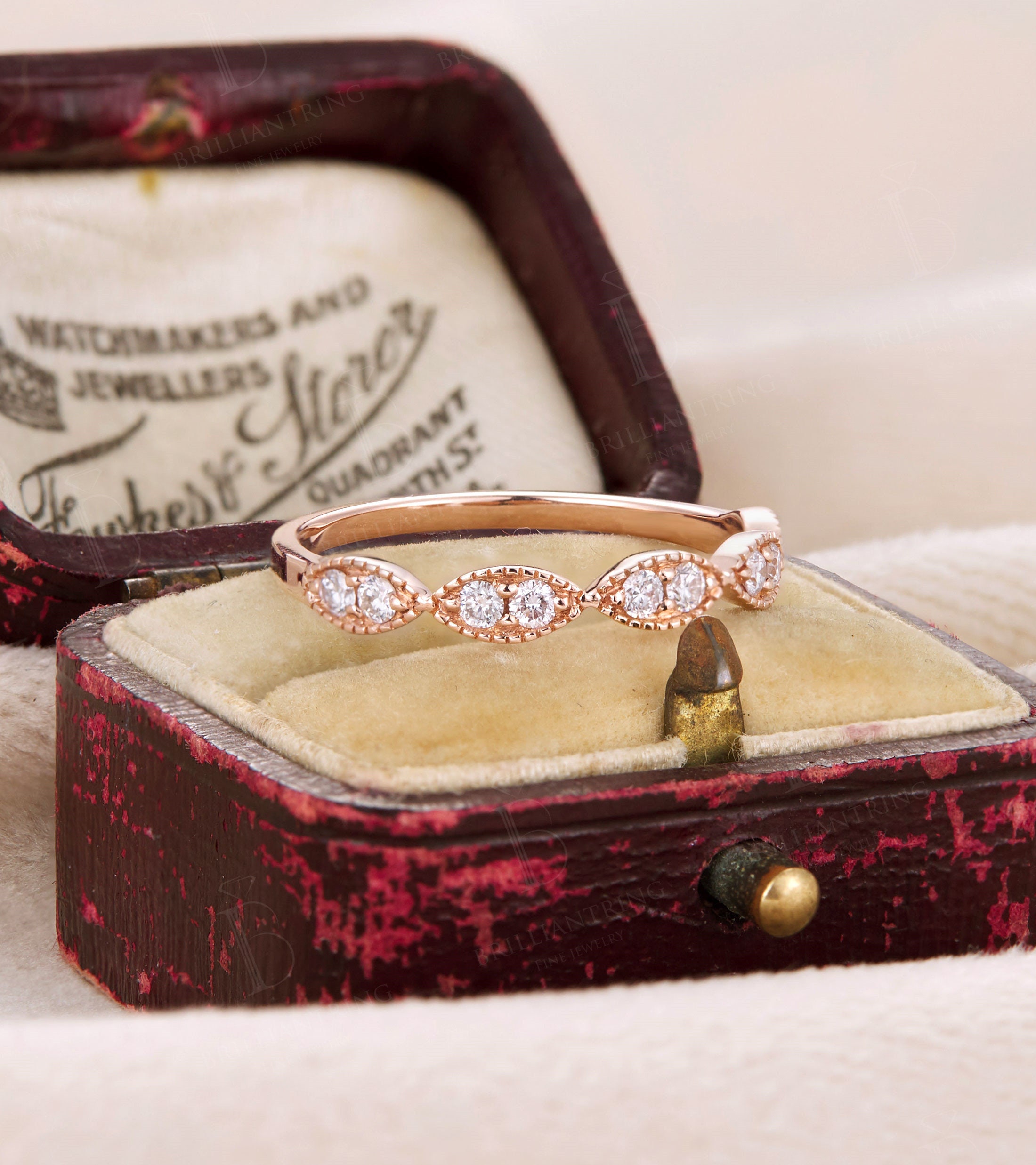 Rose gold wedding band women vintage diamond ring Antique | Etsy