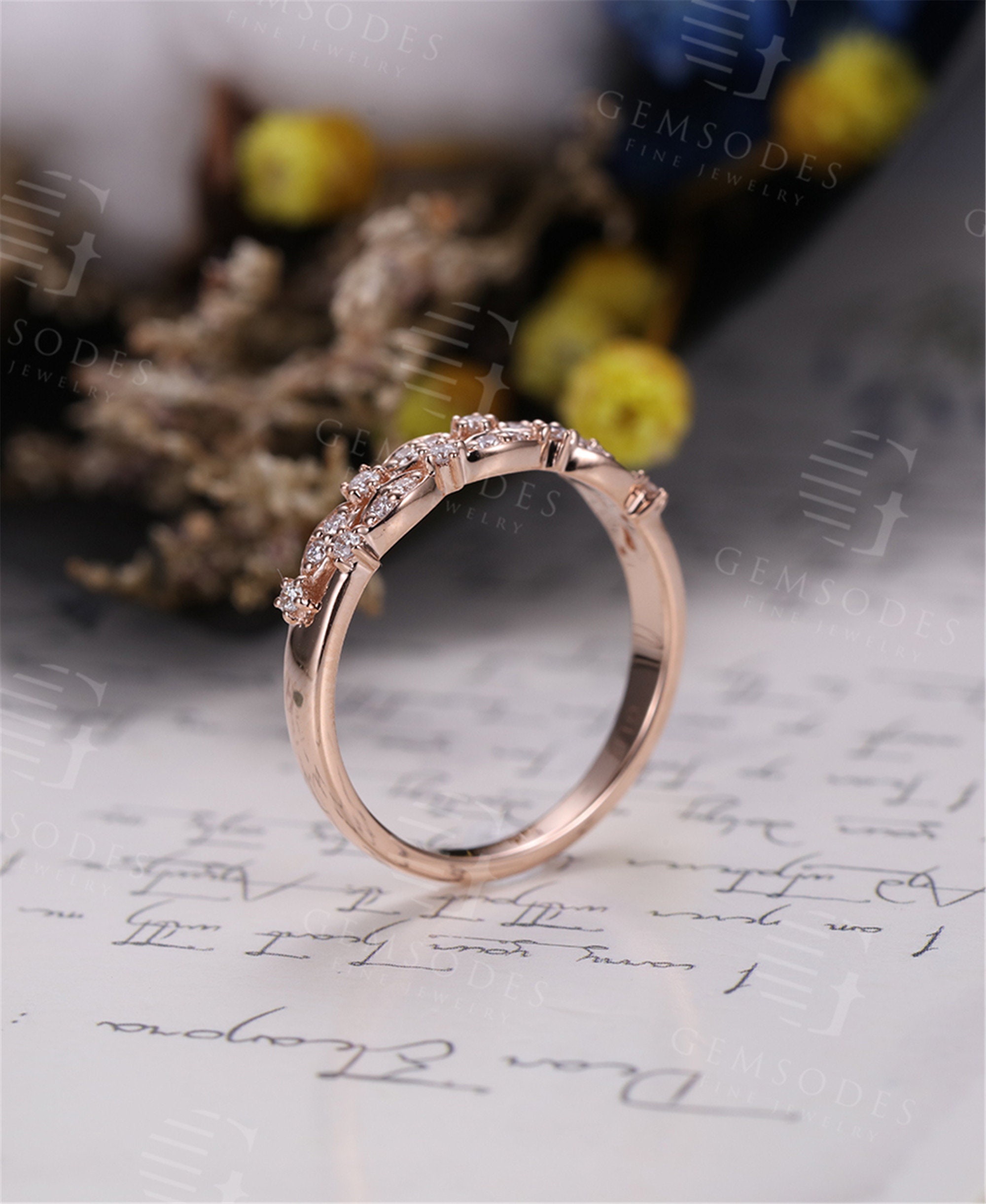 Vintage Rose Gold Wedding Band Women Antique Matching | Etsy