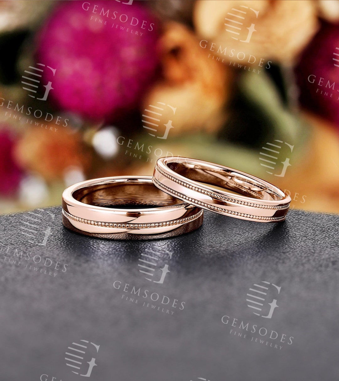Vintage Rose Gold Wedding Band Women Simple Plain Gold Matching Band ...