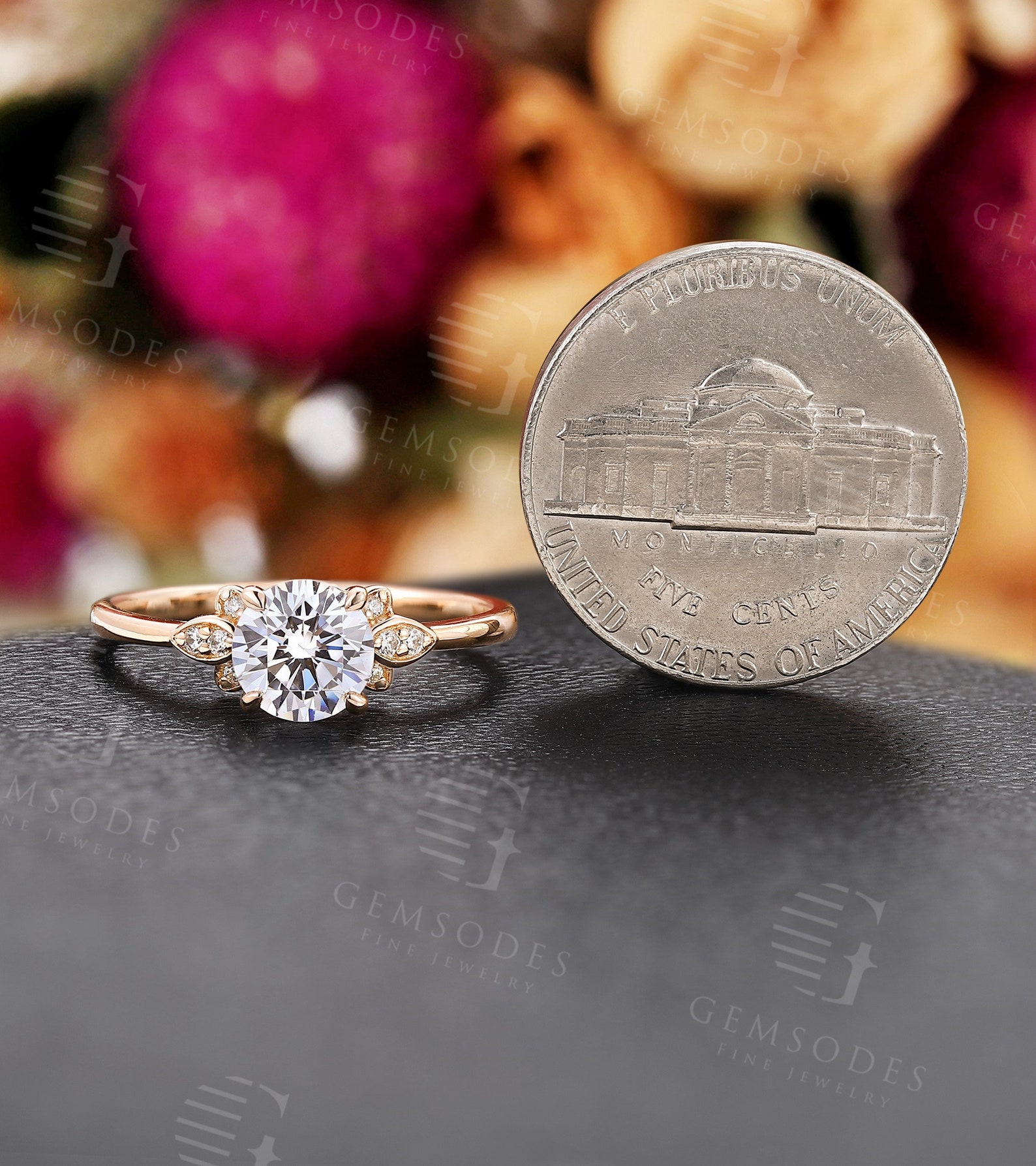 Vintage Moissanite Engagement Ring Rose Gold Round Cut Ring | Etsy