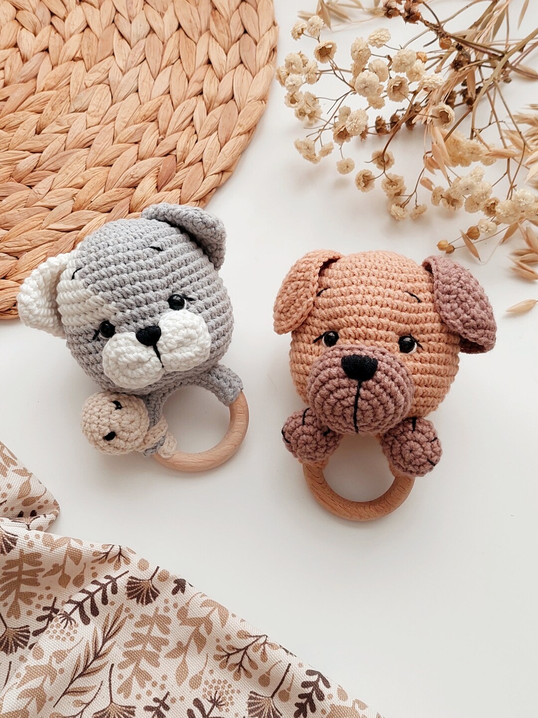 Cat Baby Rattle, Dog Baby Rattle, Baby Farm Animals Toys, Animal Baby ...