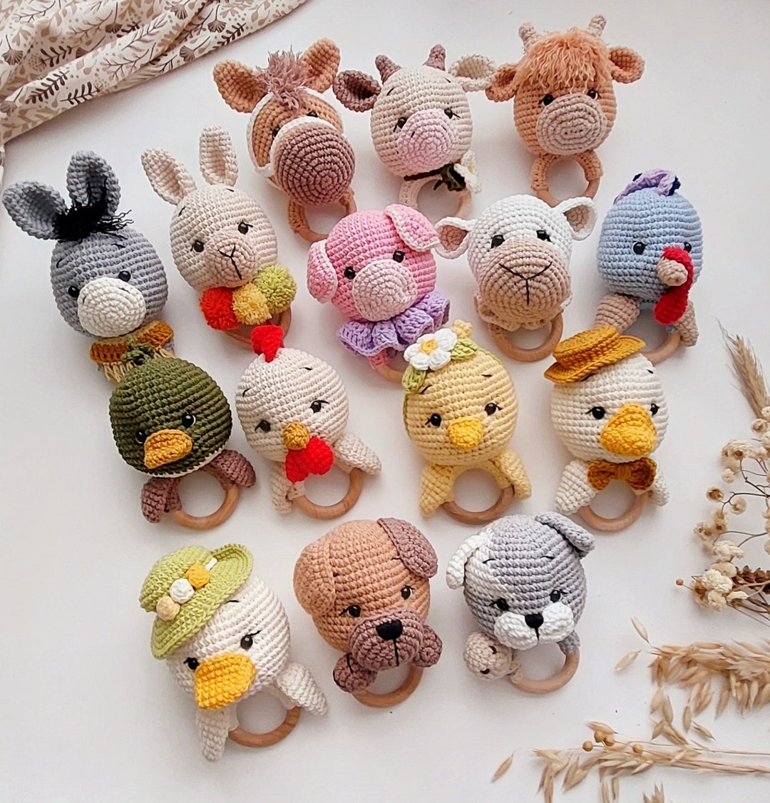 Baby Farm Animal Rattle, Baby Farm Animals Toy, Organic Baby Toy ...