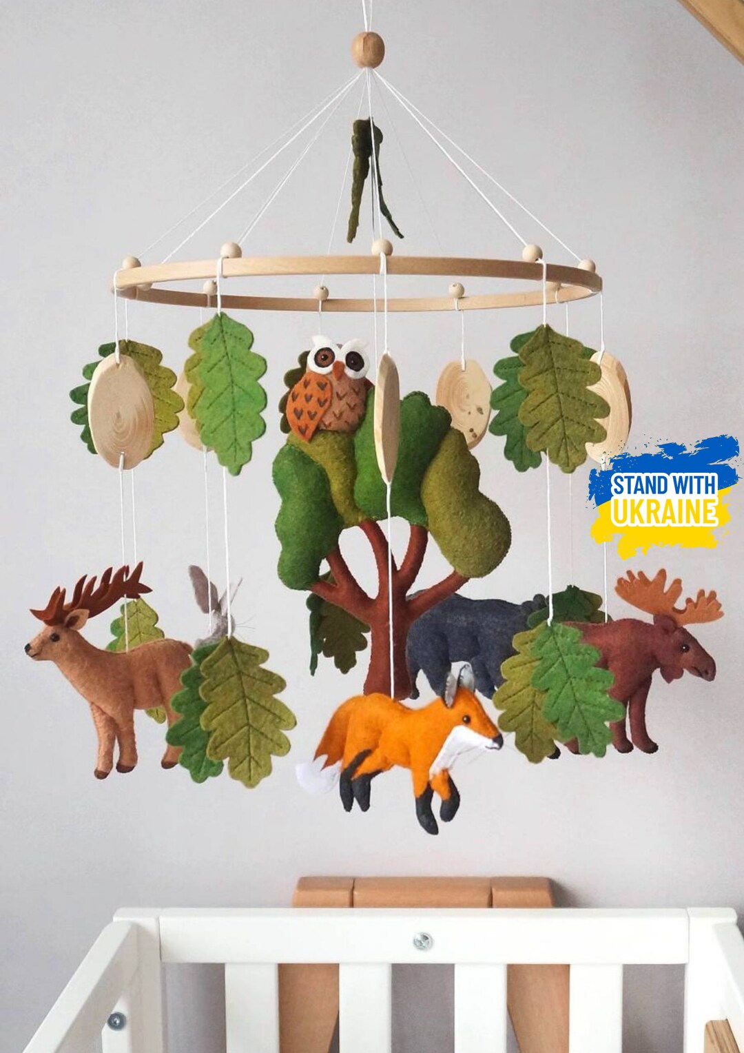 Woodland Mobile for Nursery, Big Woodland Animals Mobile, Girl Crib ...
