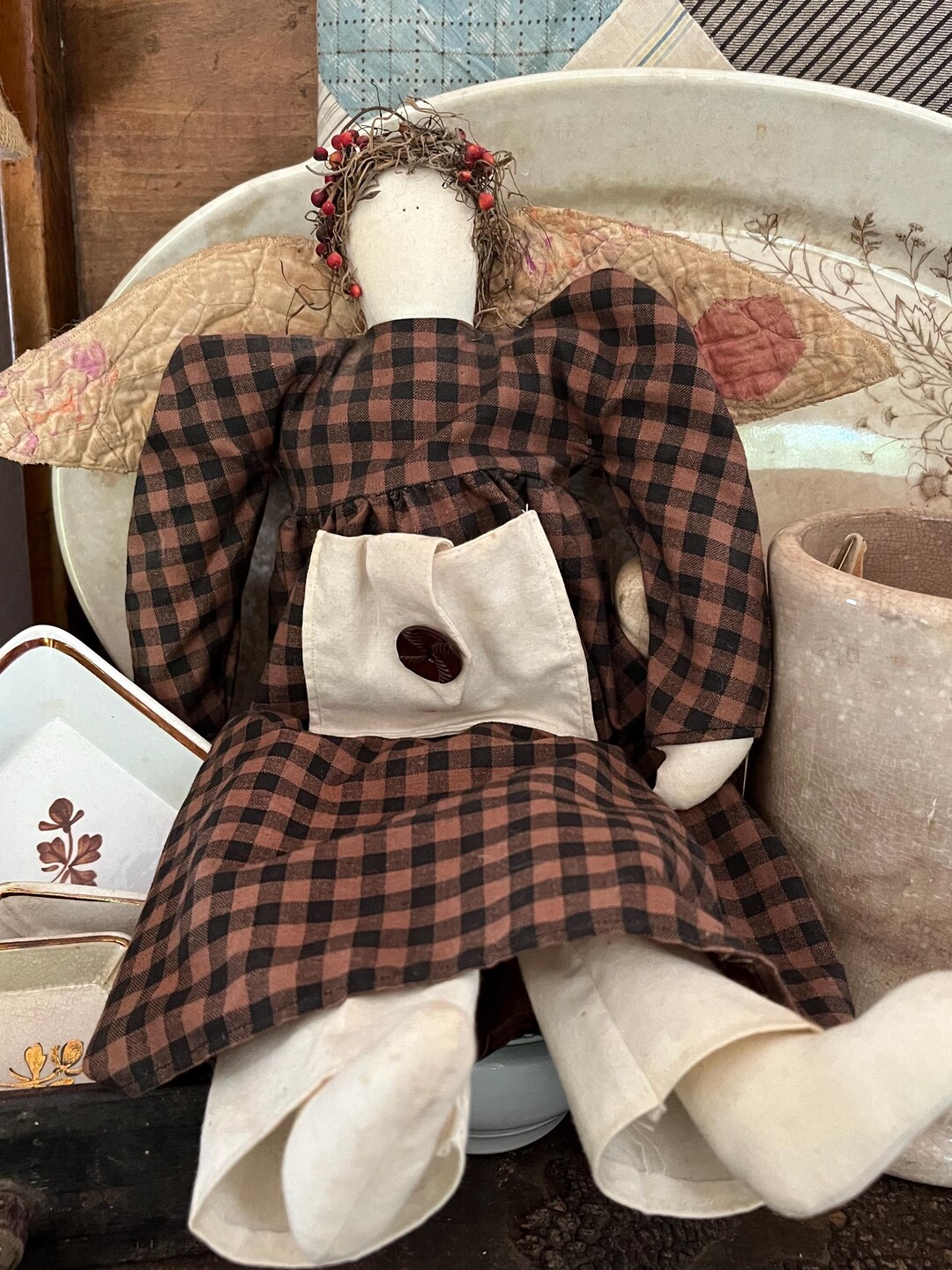 Primitive Homespun Angel Rag Doll 15”x12” Hand Made - Etsy