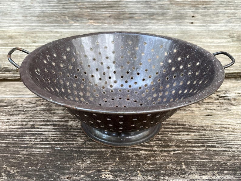 Antique Vintage Brown/white Speckled Graniteware Enamel Strainer - Etsy