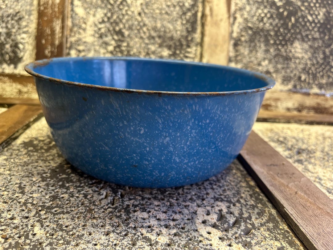 Vintage Enamelware Graniteware Pan Kettle- Blue and White Speckle - Etsy