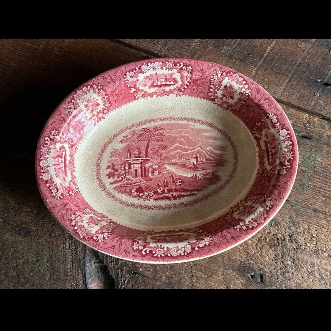 Vintage Ironstone Red Transferware Bowl Staffordshire England Baker ...