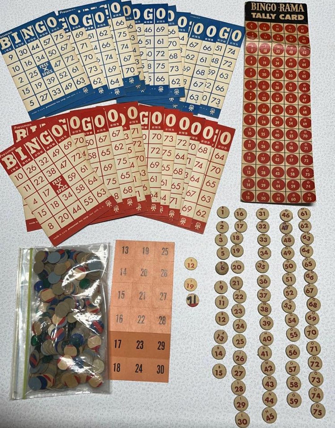 24 Vintage Bingo Cards With Numbers, Widgets, and Master Number Sheet ...