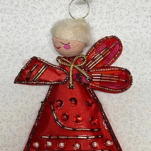Vintage Japan Red and Gold Fabric Beaded Angel Christmas Ornament - Etsy