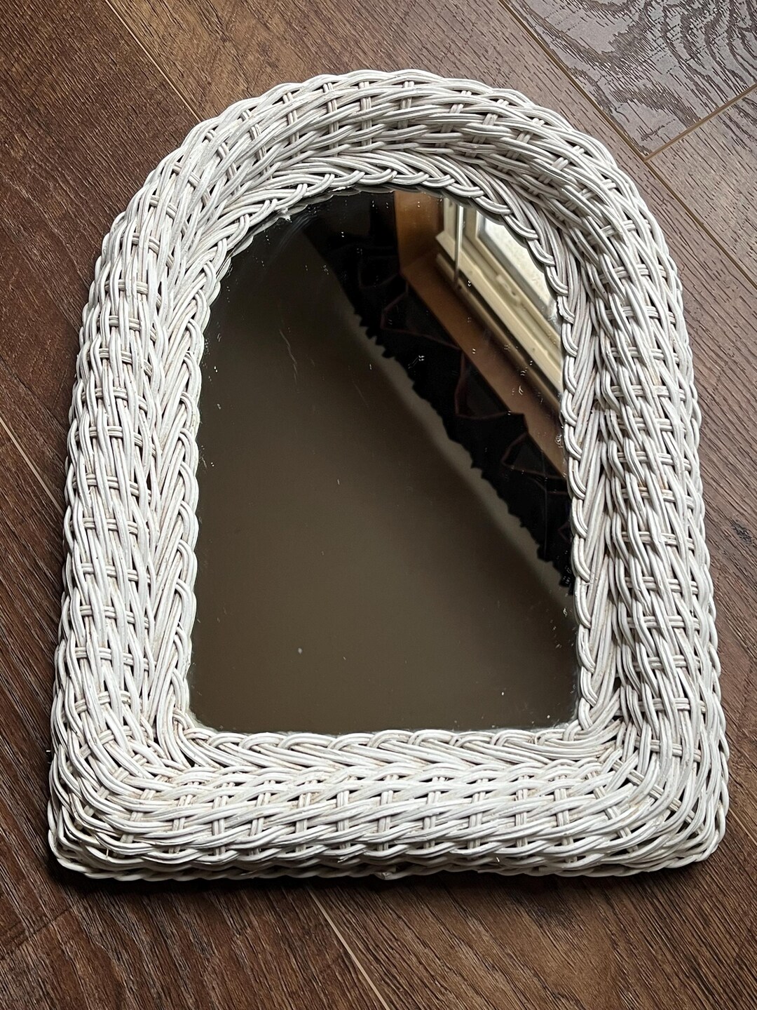Vintage White Wicker Arched wall Mirror Shabby Chic Cottage Core - Etsy