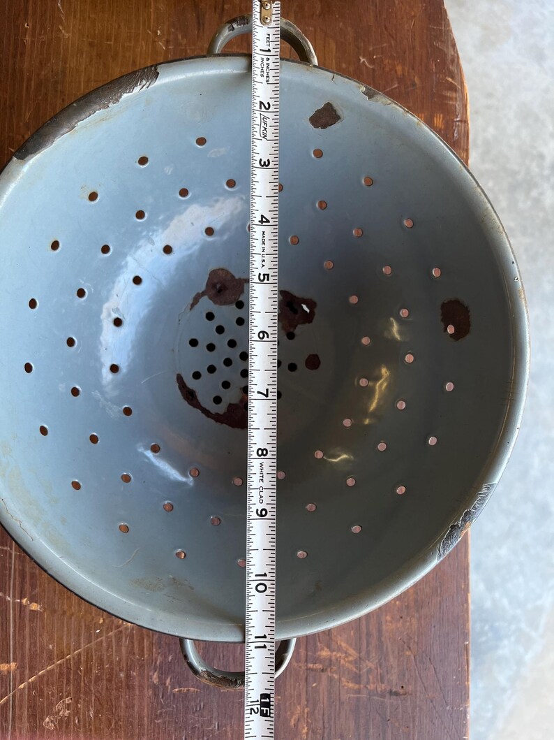 Vintage Enamelware Graniteware Colander Strainer- Gray With Black Rim ...
