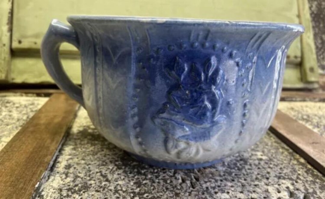 Antique Salt Glazed Stoneware Chamber Pot With Beaded Rose Cluster ...