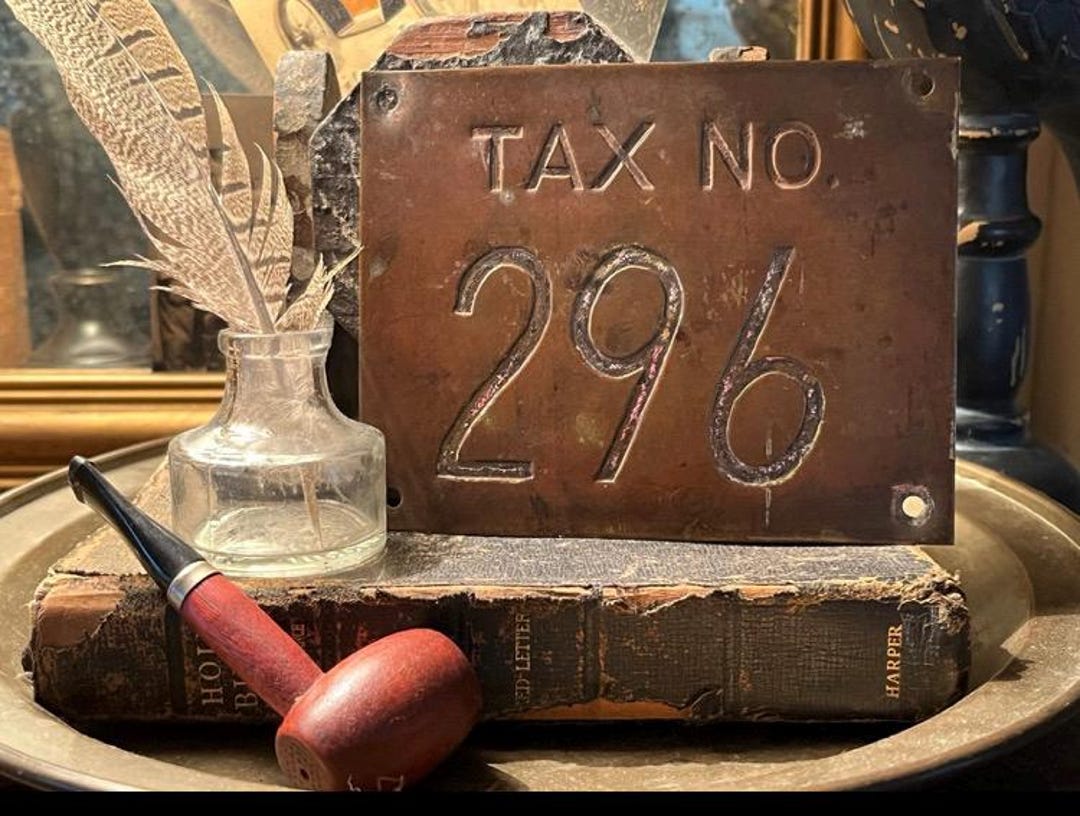 Vintage Brass or Copper Metal Tax Number Sign - Etsy