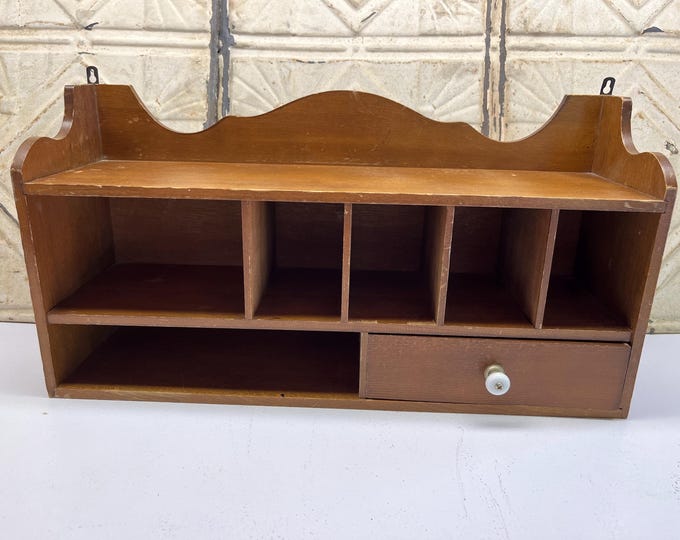 Vintage Wood Desktop Organizer Shelf Cubby Spaces With Porcelain Knob ...