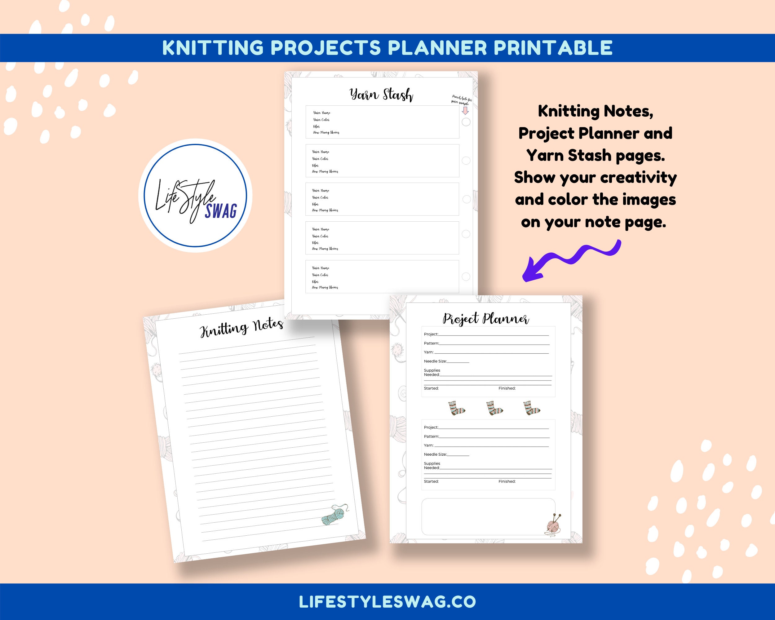 Knitting Projects Planner Printable PDF Knitting Organizer & Tracker ...