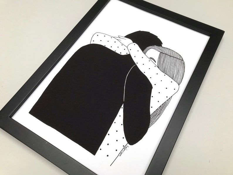 Hugging Illustration Embrace Print Hugging Art Cute Gift | Etsy
