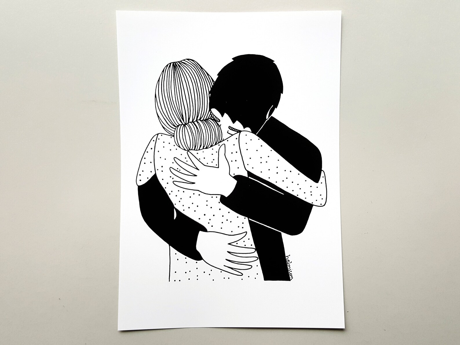 Embrace Print Hugging Art Romantic Drawing Partner Gift | Etsy