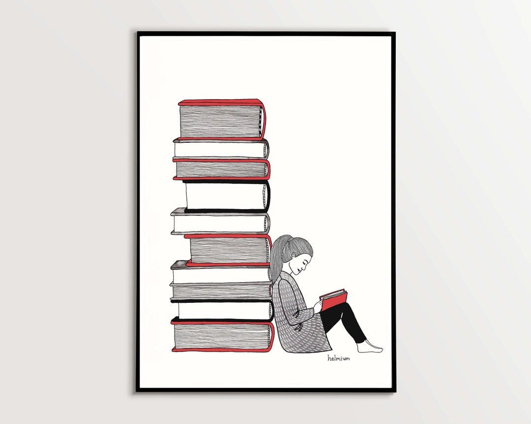 Reading Art, Librarian Gifts, Reading Print, Book Lover Gift, Book ...