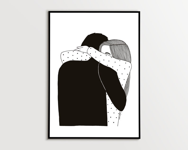 Hugging Illustration Embrace Print Hugging Art Cute Gift | Etsy