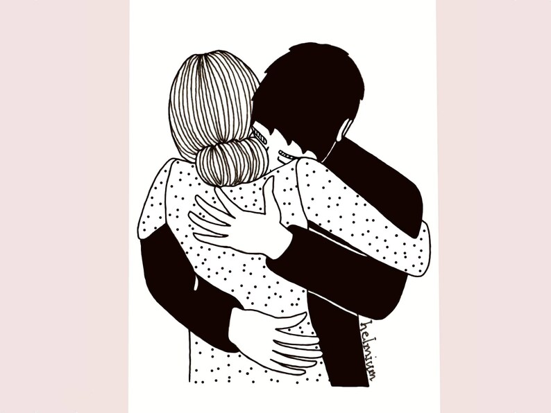 Embrace Print Hugging Art Romantic Drawing Partner Gift | Etsy