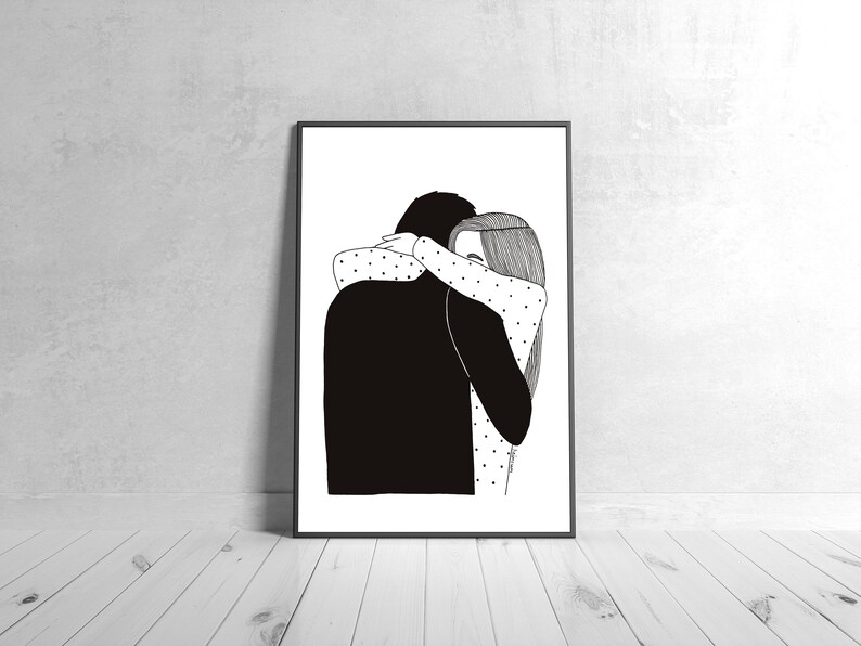 Hugging Illustration Embrace Print Hugging Art Cute Gift | Etsy