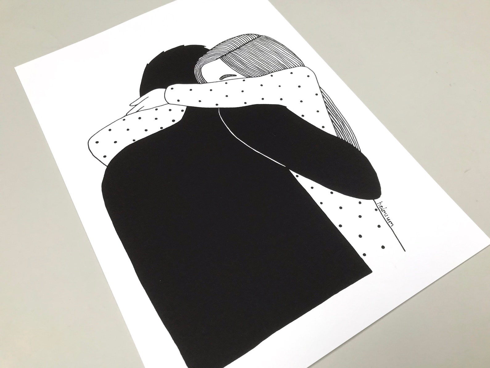 Hugging Illustration Embrace Print Hugging Art Cute Gift - Etsy