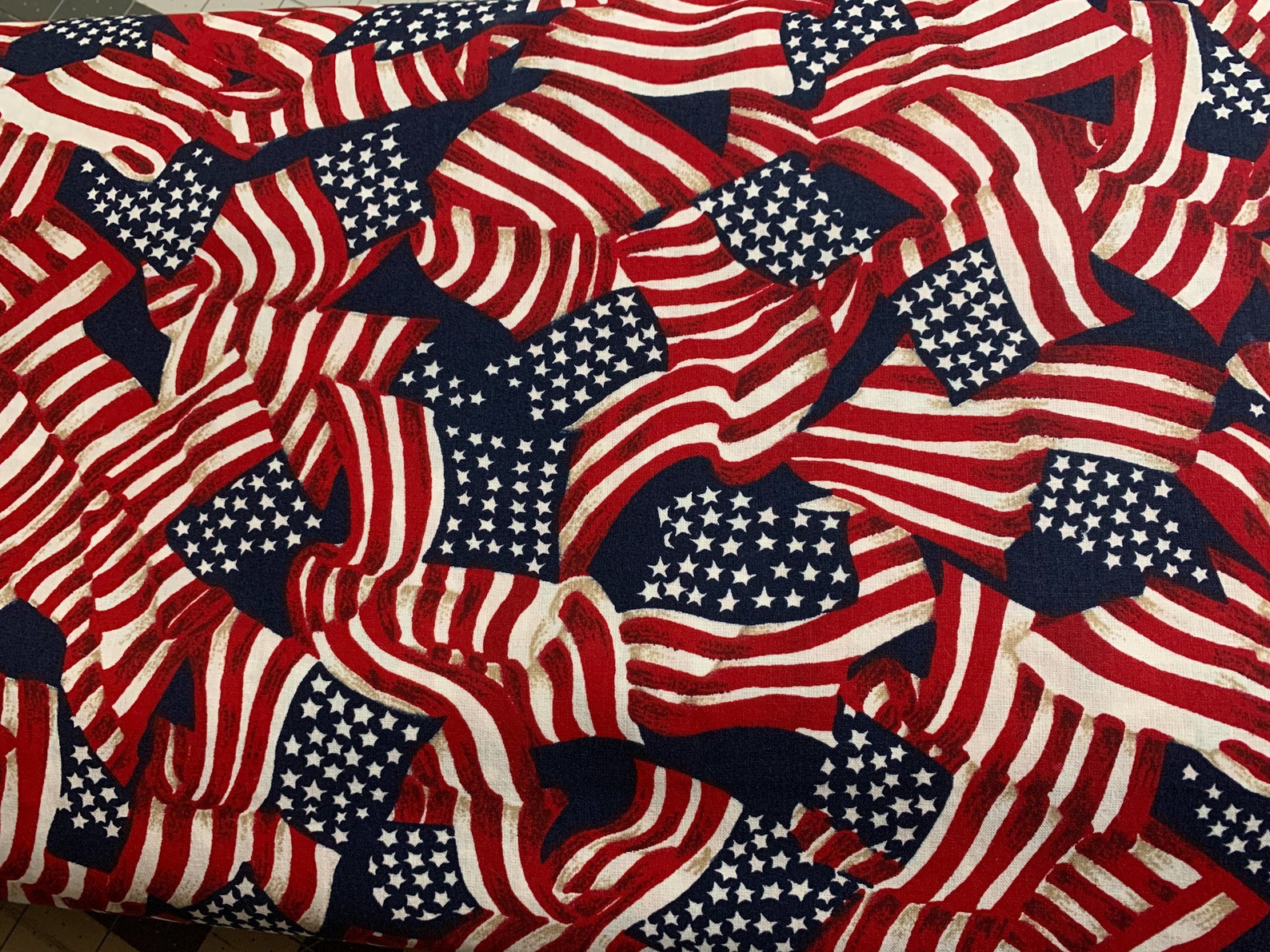 American Flag Waving On Navy Blue Cotton Fabric By The Yard Etsy