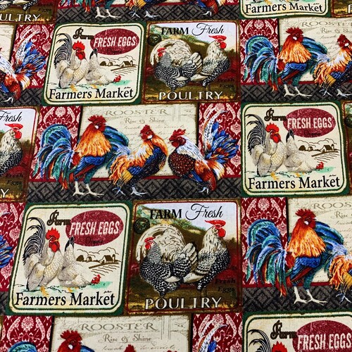 Farmers Roosters Cotton Fabric by the Yard - Etsy