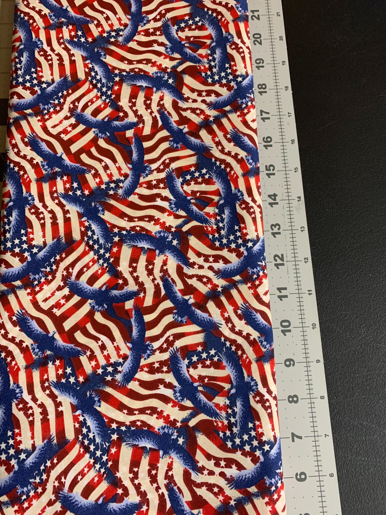 Blue Eagles And American Flag Patriotic Cotton Fabric By The Yard Made