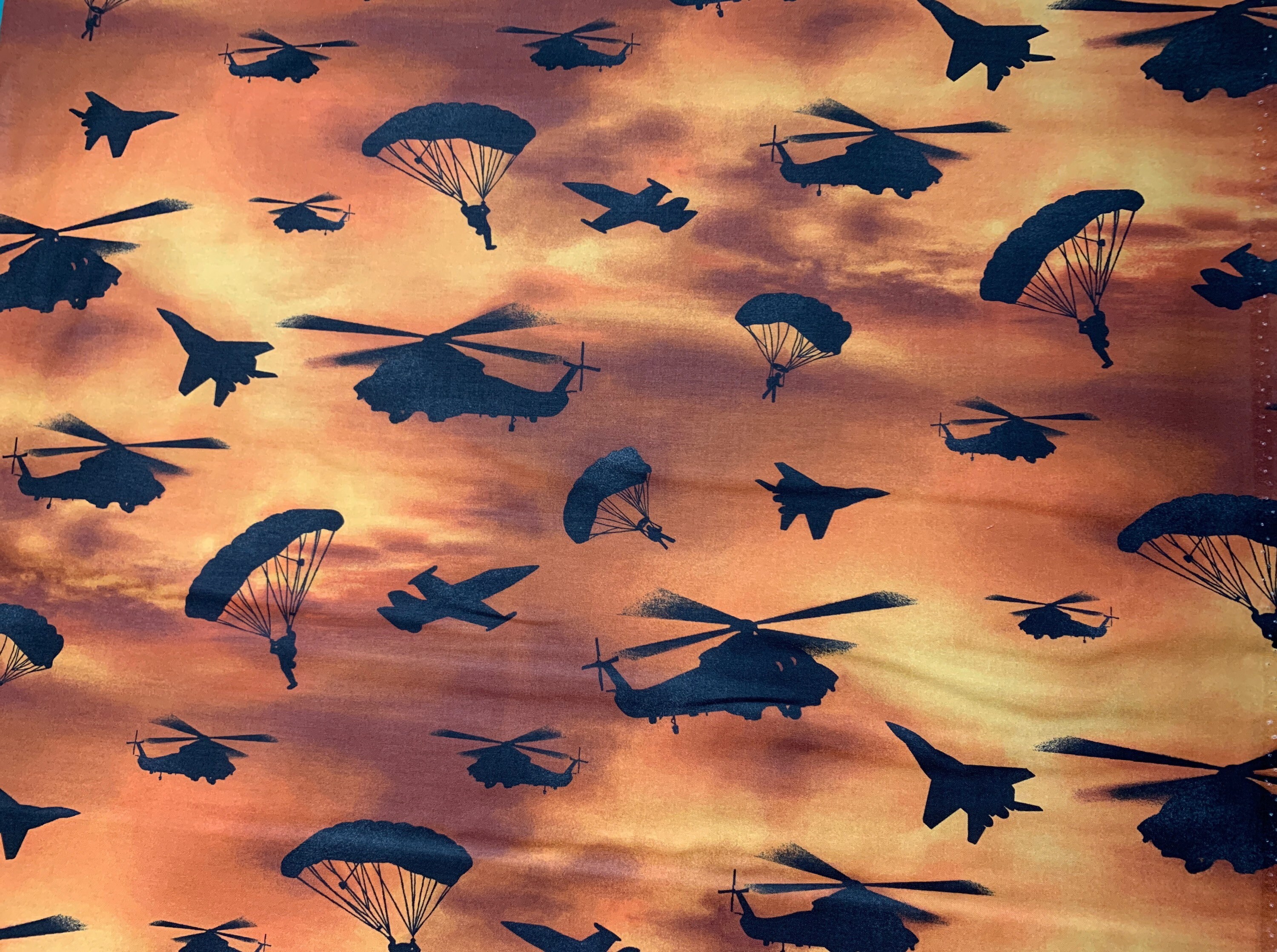 Fabric Defenders of Freedom Parachutes Helicopters cotton fabric by the ...