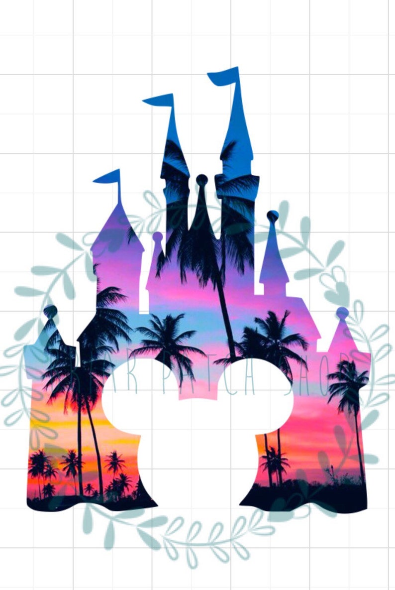 Mickey/ Castle Palm Tree Sunset Iron On - Etsy
