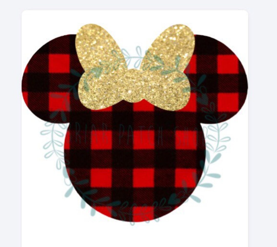 Plaid Minnie Glitter Bow Iron On - Etsy