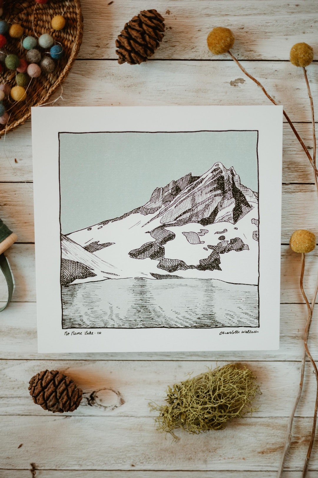 No Name Lake Art Print - Central Oregon - Hand Drawn in Pen - Local ...