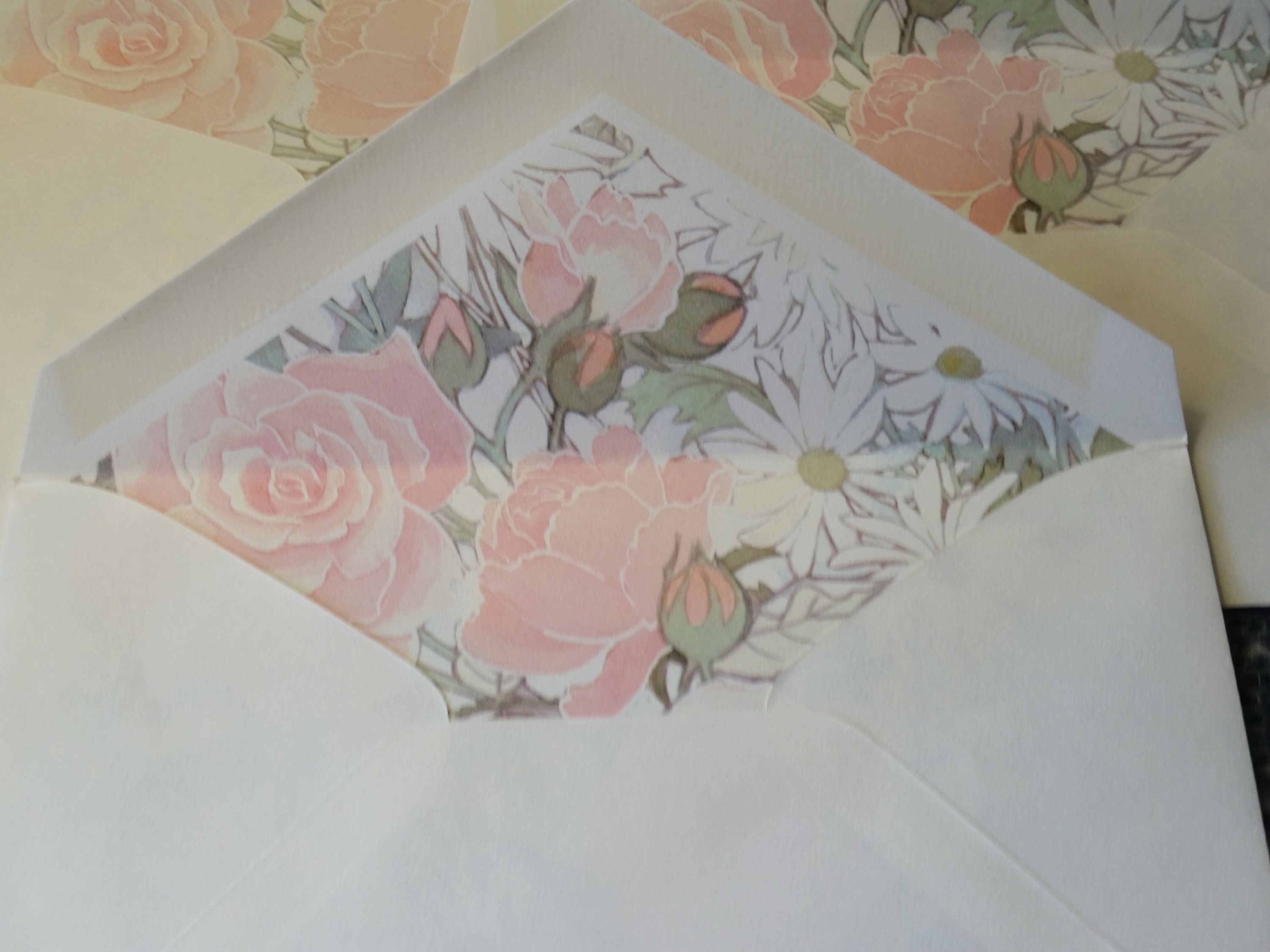 Vintage Envelope Collection ~ Trio of Pink Roses and White Daisies ...