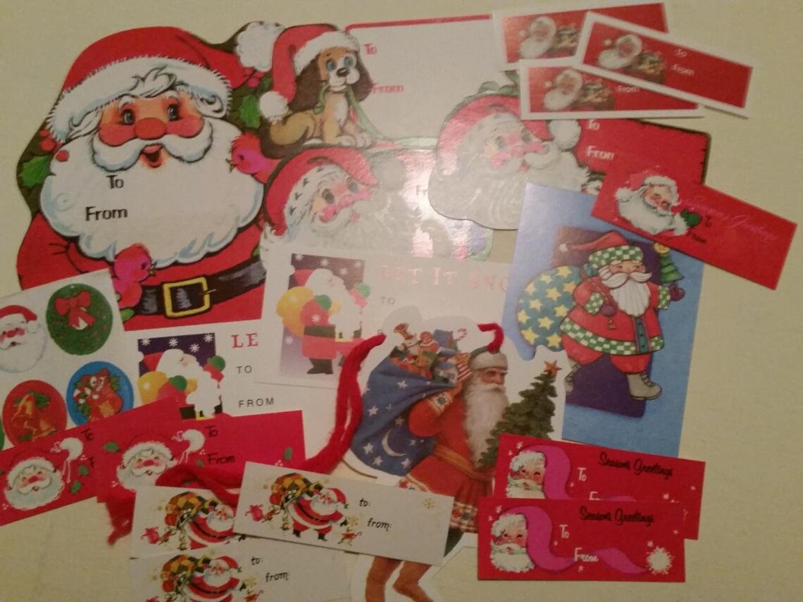 Vintage Christmas Gift Tags and Seals ~ Vintage 70s Santa Christmas ...