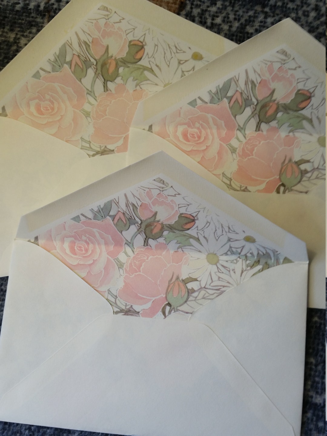 Vintage Envelope Collection ~ Trio of Pink Roses and White Daisies ...