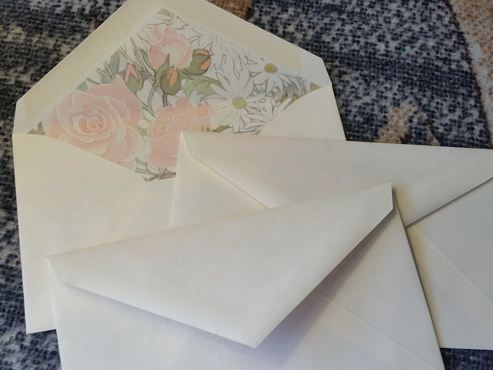 Vintage Envelope Collection ~ Trio of Pink Roses and White Daisies ...