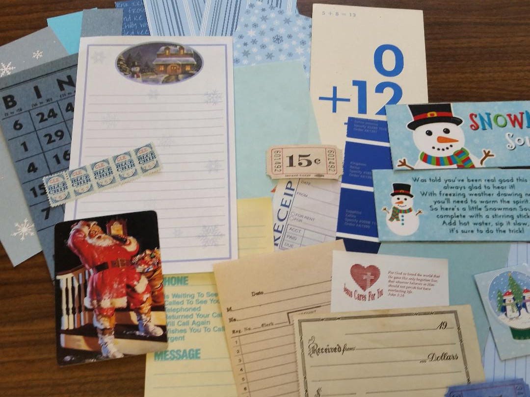 Blue Christmas Mini Paper Pack / 20+ Pieces / Vintage & New / Collage ...