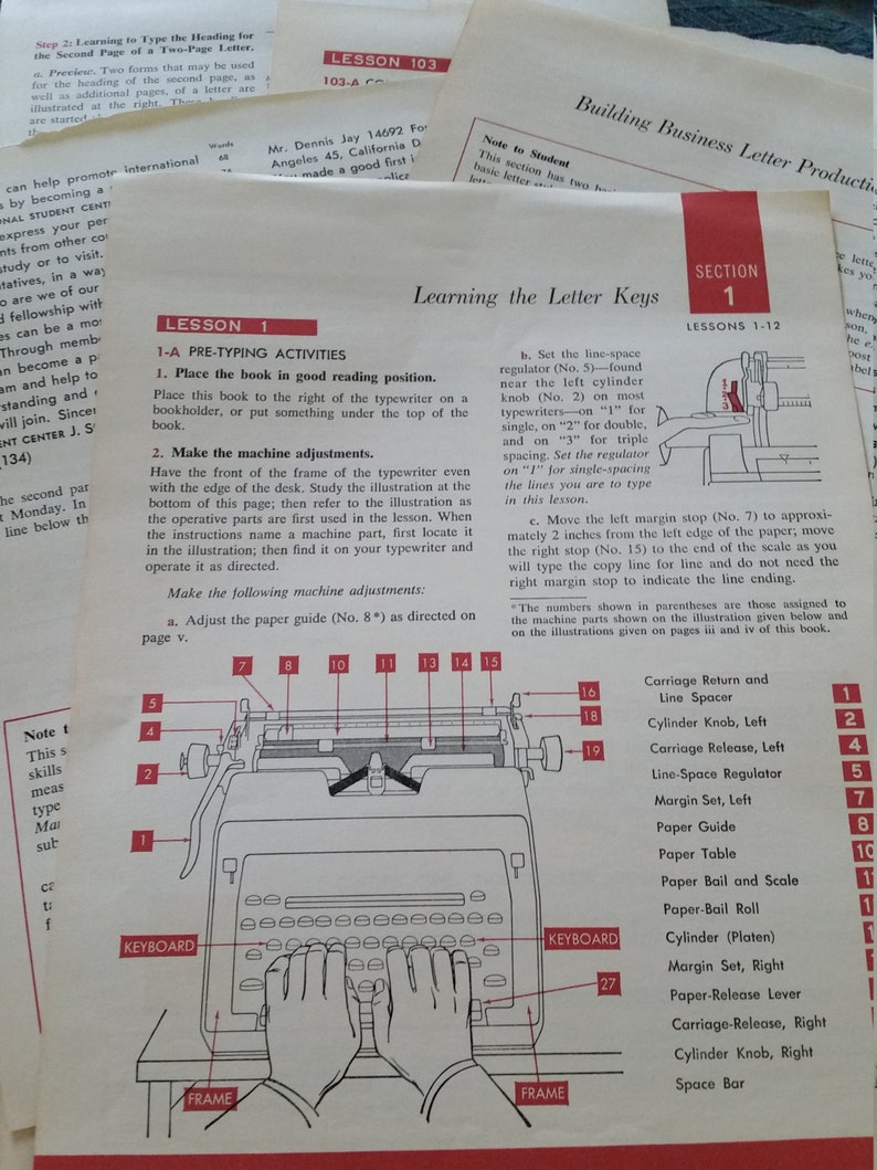 Vintage 1962 Typing Classroom Lesson Book Pages 8 Pages | Etsy