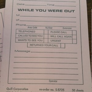 Vintage Pink Retro While You Were Out Note Pads * Vintage Office Paper ...