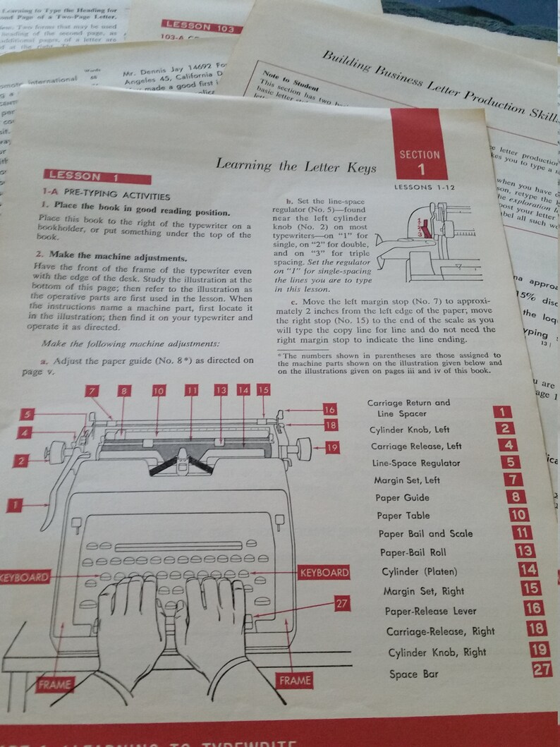 Vintage 1962 Typing Classroom Lesson Book Pages 8 Pages | Etsy